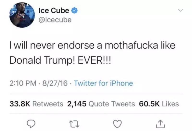 Ice Cube I lalo o le afi mo le galulue faatasi ma Donald Trump